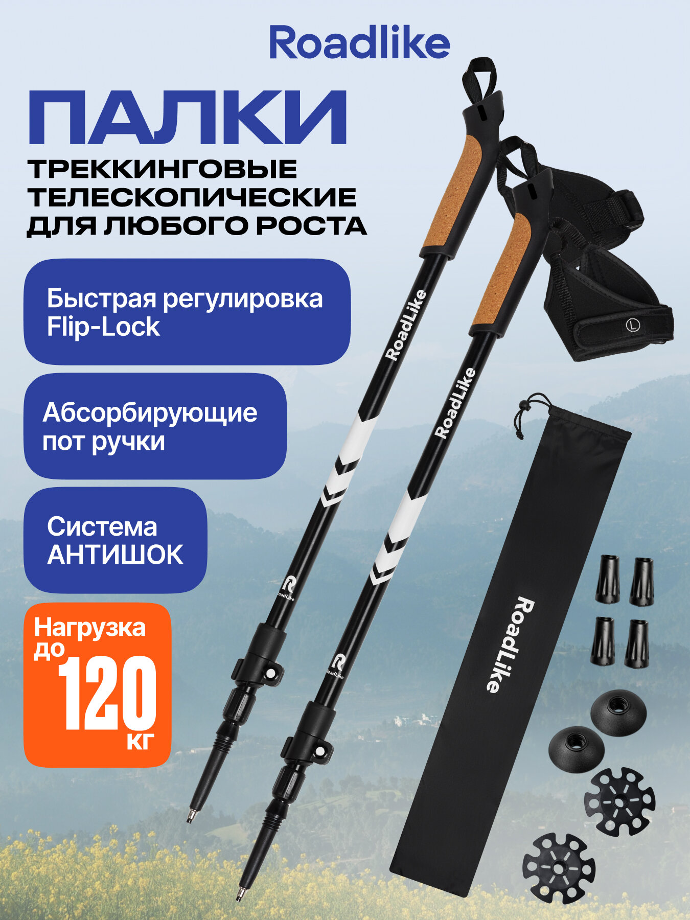 Палки для скандинавской ходьбы телескопические Roadlike Protect