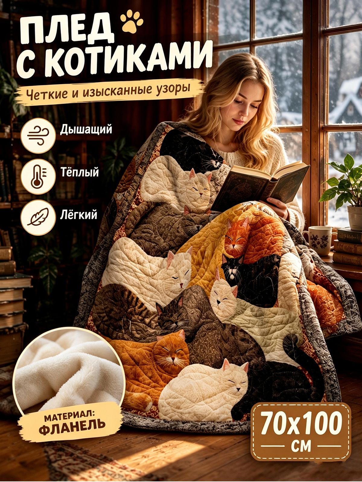 70 x 100 см корал-флис LUMIN TEAR Плед плюшевый светло-коричневый