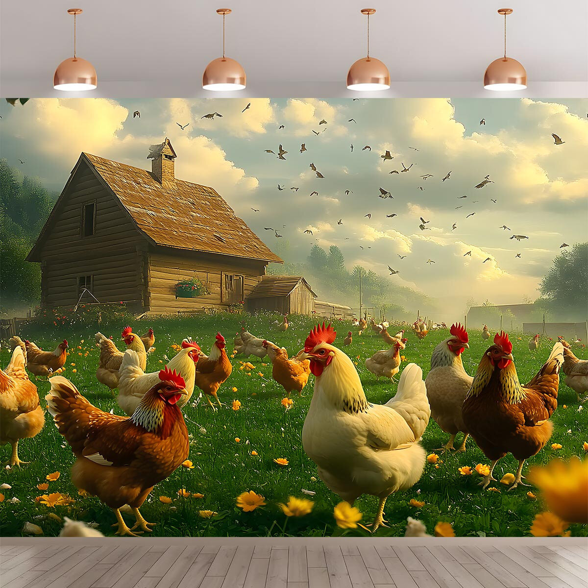Фотофон-баннер с принтом петуха и курицы в стиле рустик, 59,06×82,68 дюйма, 1 шт.