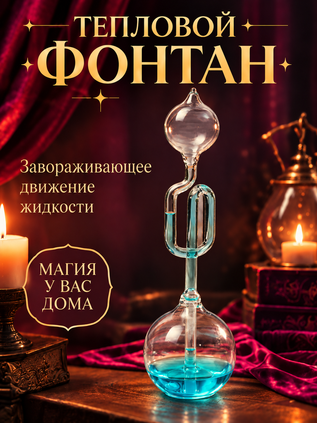 Сувенир антистресс Тепловой фонтан из стекла, 17 см, голубой