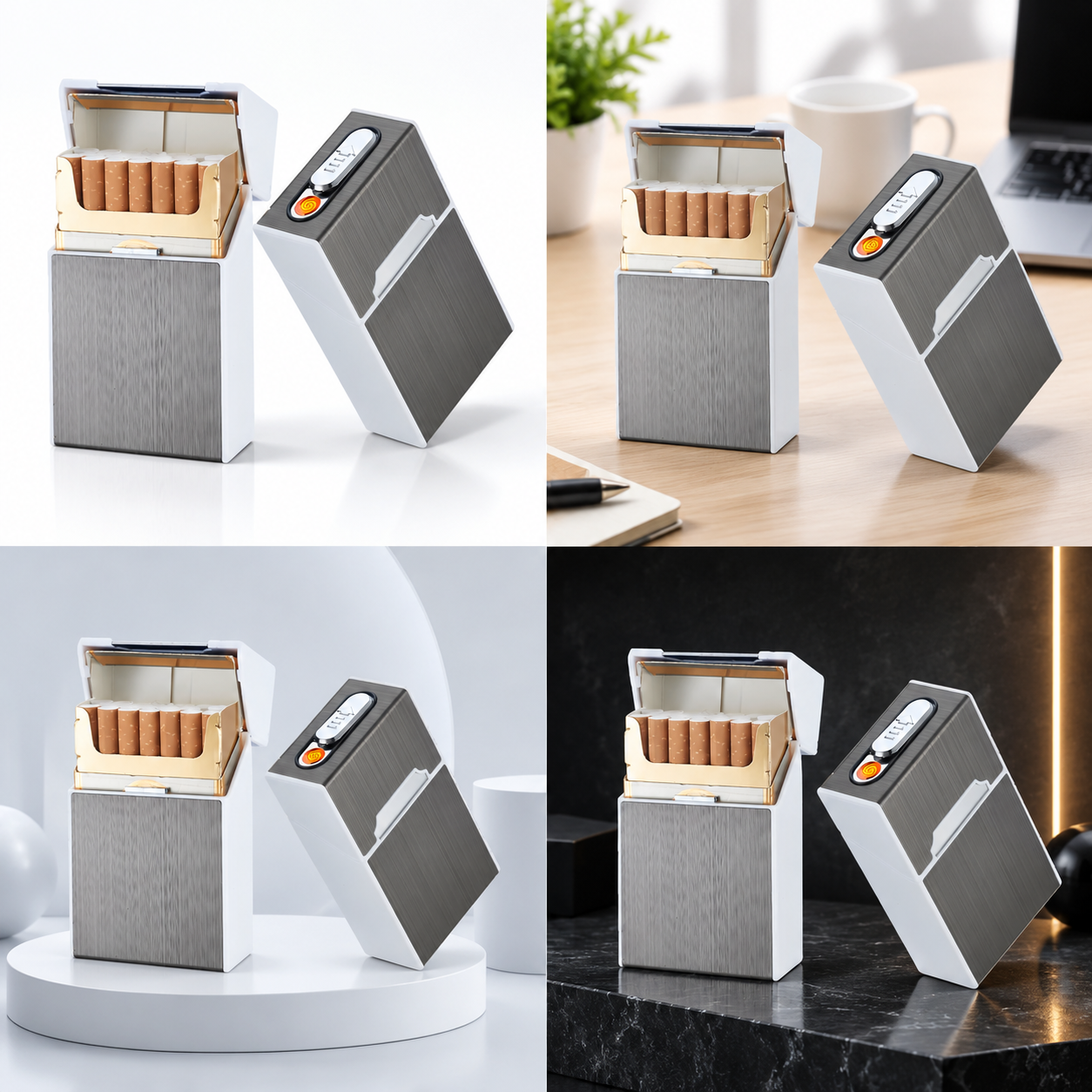 Портсигар металлический с USB зажигалкой, на магните, цвет серебро, 10х6х3 см, FatCat (Цвет товара: серебристый; Объем: 0.18 л)