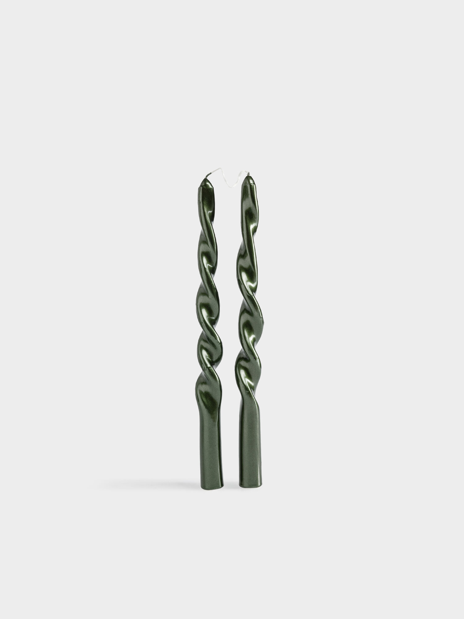 Свеча, 30 см, 2 шт, тонкая, с общим фитилем, зеленая, Спираль, Spiral shape, Kuchenland
