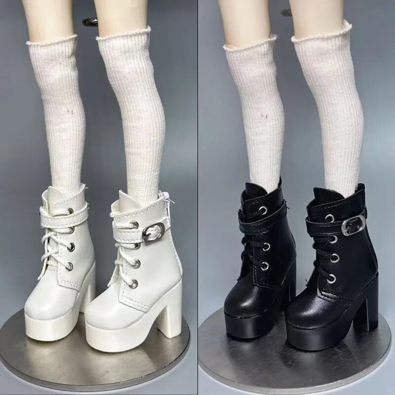 Высокие ботинки на толстом каблуке для кукол BJD 1/3 и 1/4, черные и белые мартинсы с пряжкой