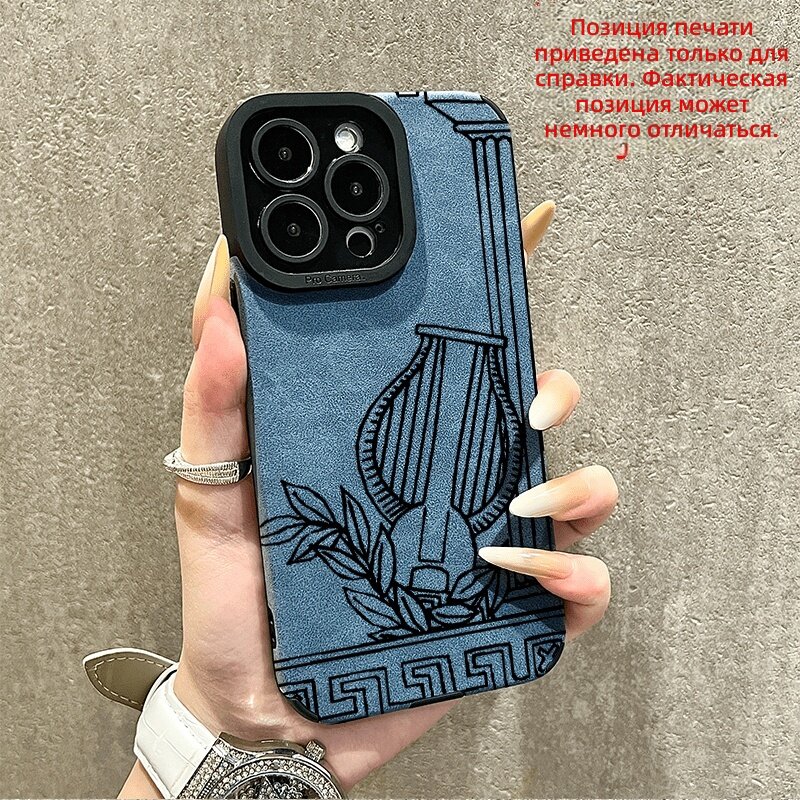 Чехол для смартфона матовый синий с древнегреческим узором арфы