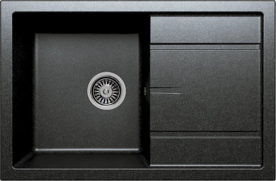 Мойка кухонная Tolero Classic R-112 кварцевая, 76x50, прямоугольная, мойка для кухни, с крылом, черная, матовая