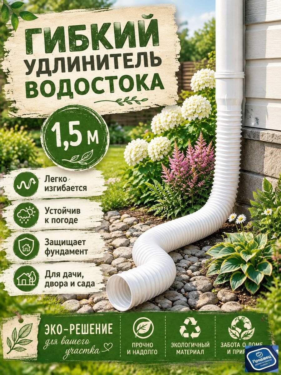 Удлинитель водостока 50-150 см для защиты фундамента, телескопическая дренажная труба, гибкая гофра для отвода воды