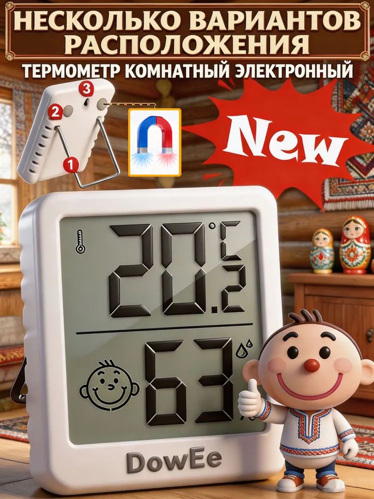 Термометр комнатный, термометр уличный, гигрометр комнатный, метеостанция домашняя DOW-0408