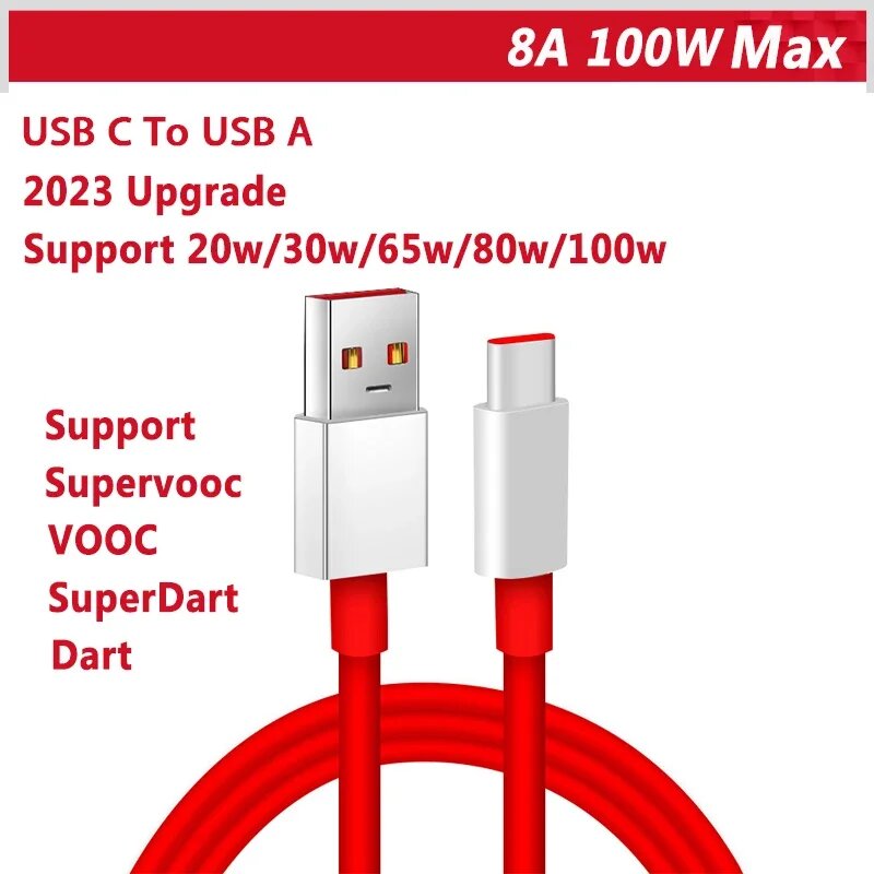 USB-C to USB-A кабель 100W 8A, 1.5м, красный
