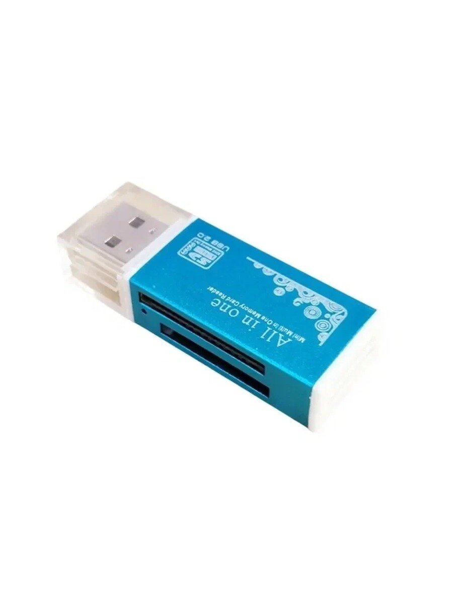USB-картридер 2.0 для карт MS/TF с алюминиевым корпусом, Синий