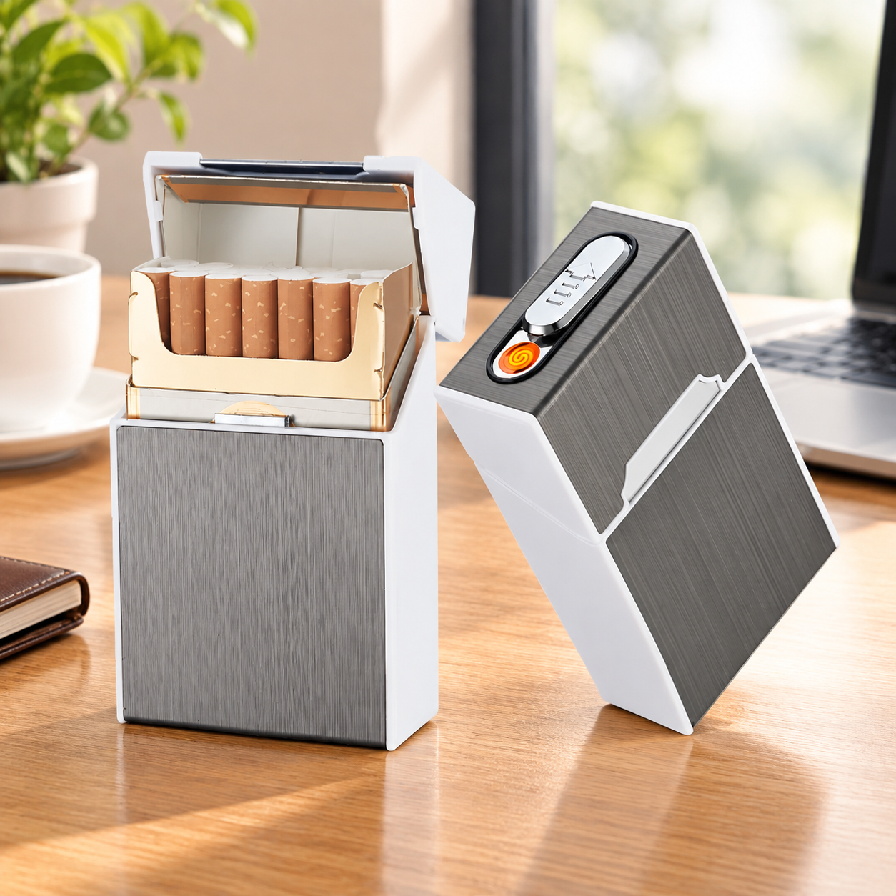 Портсигар металлический с USB зажигалкой, на магните, цвет серебро, 10х6х3 см, FatCat (Цвет товара: серебристый; Объем: 0.18 л)