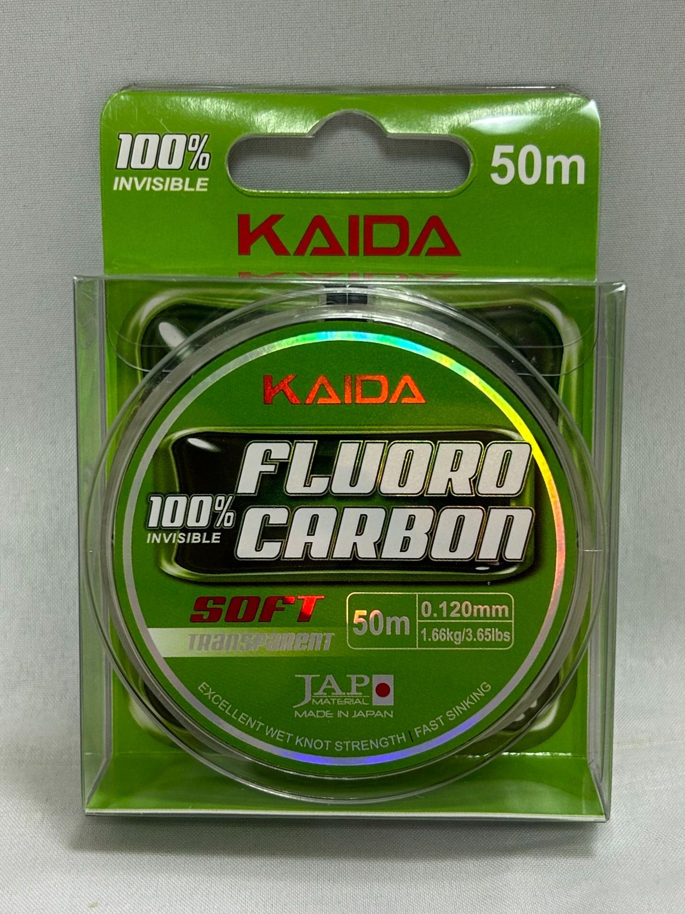 Леска флюорокарбоновая KAIDA FLUOROCARBON SOFT 0,12 мм - 1,66 кг, 50 м