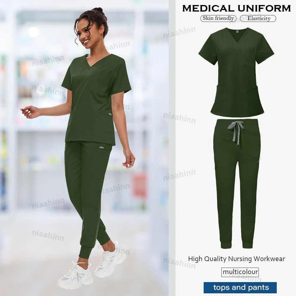 Медицинский костюм NiaaHinn, халат и брюки, Army green