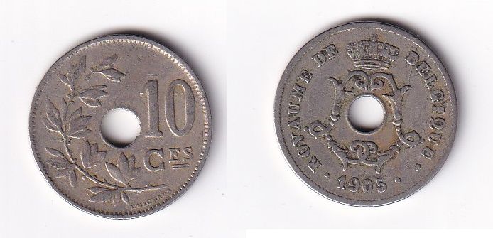 Бельгия, 10 сантимов, 1905 год