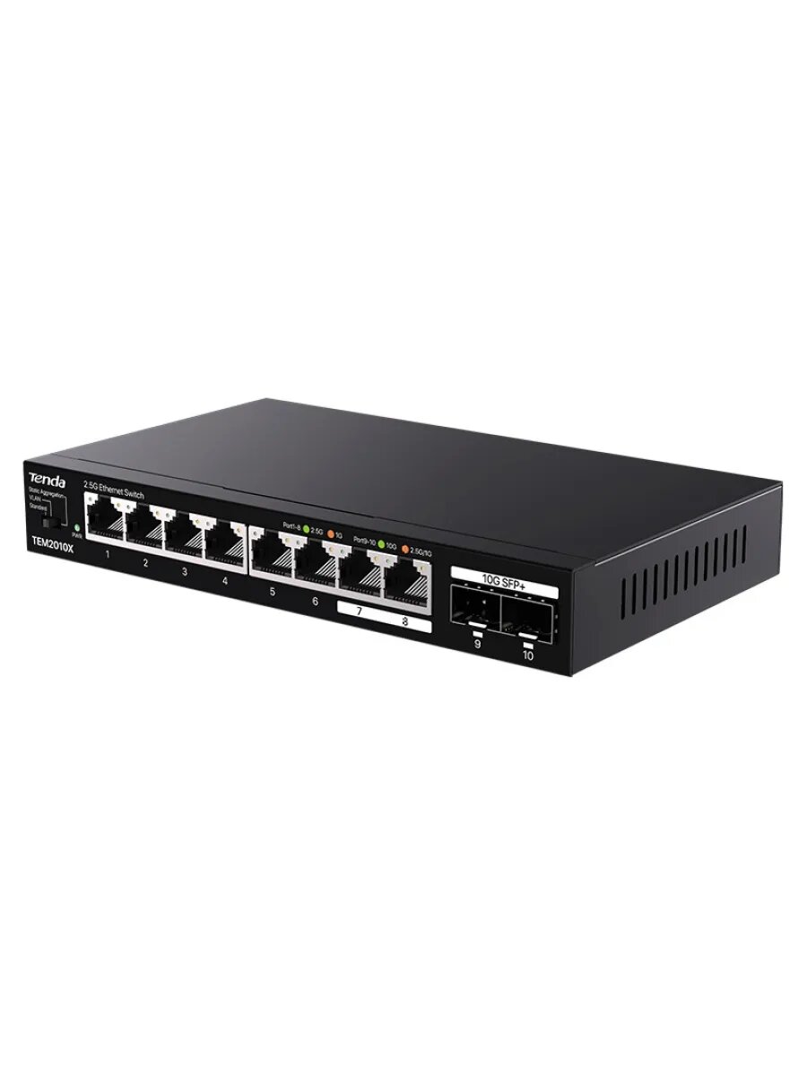 Коммутатор Tenda TEM2010X, неуправляемое, 8 x 2.5 Гбит/с, 2 × 10 Гбит/с (SFP+), металл, черный