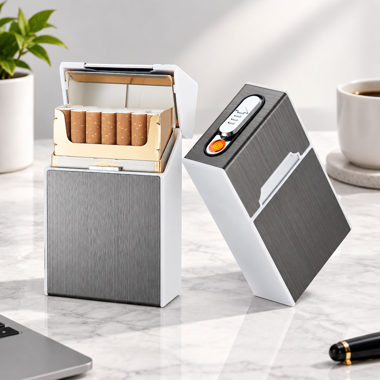 Портсигар металлический с USB зажигалкой, на магните, цвет серебро, 10х6х3 см, FatCat (Цвет товара: серебристый; Объем: 0.18 л)