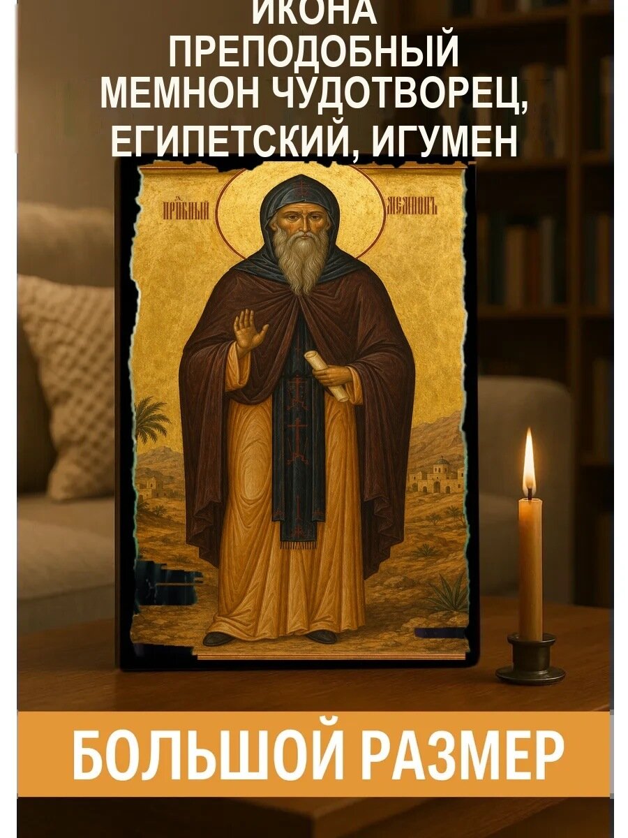 Икона Преподобный Мемнон Чудотворец, Египетский, игумен, на дереве