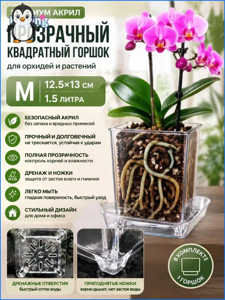 Вазон 1.5 л, 1 шт, цвет прозрачный