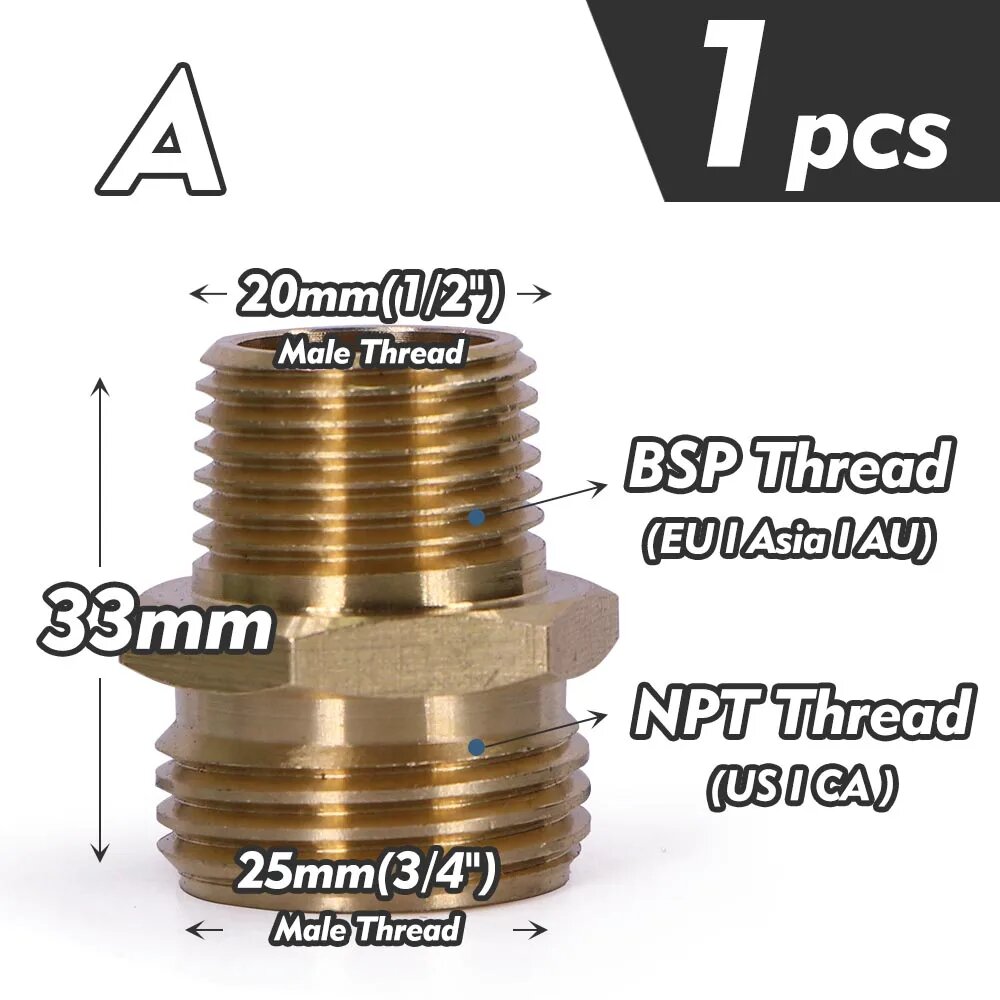 Латунный адаптер 1/2" x 3/4" NPT/BSP, Цвет: A