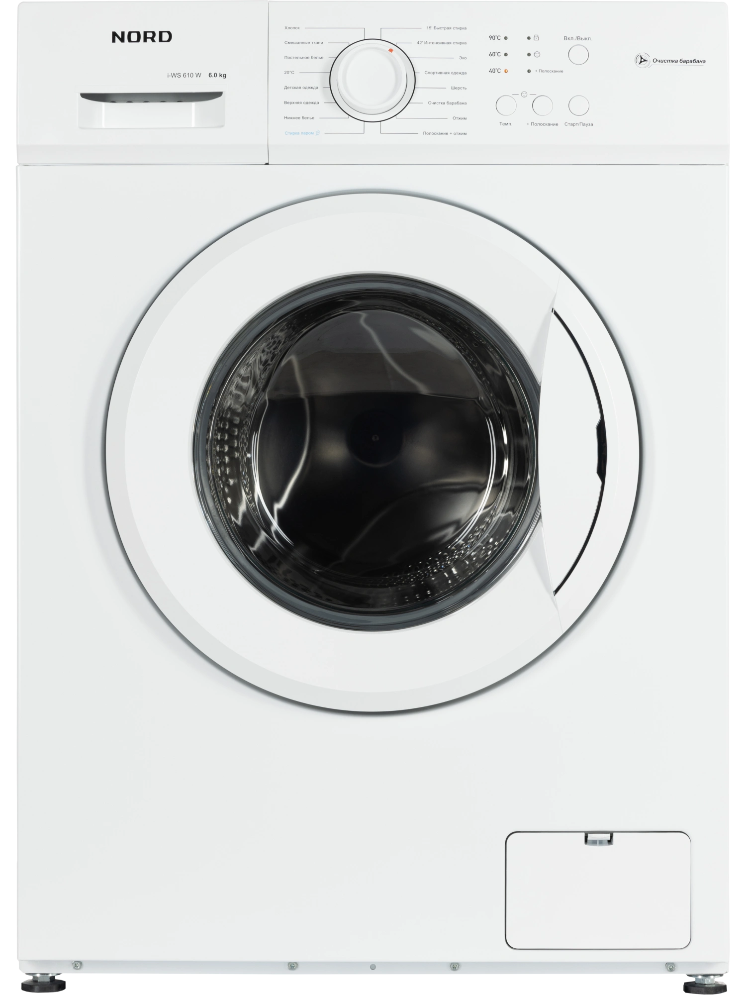 Узкая инверторная стиральная машина NORD i-WS 610 W, 6 кг, с паром, 1000 об/мин, 41 см, белая