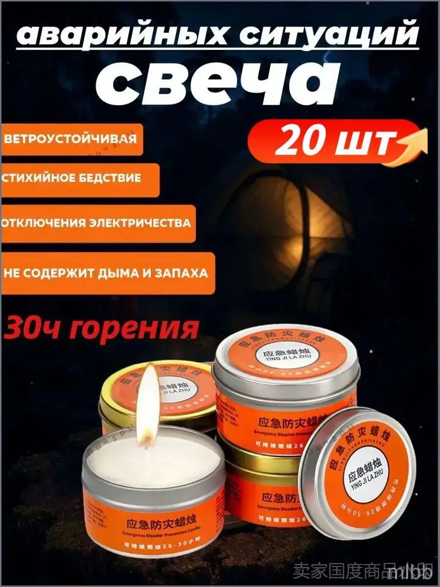 Свечи поминальные "Без цвета и запаха/безопасный и надежный" 4 см х 6 см 20 шт