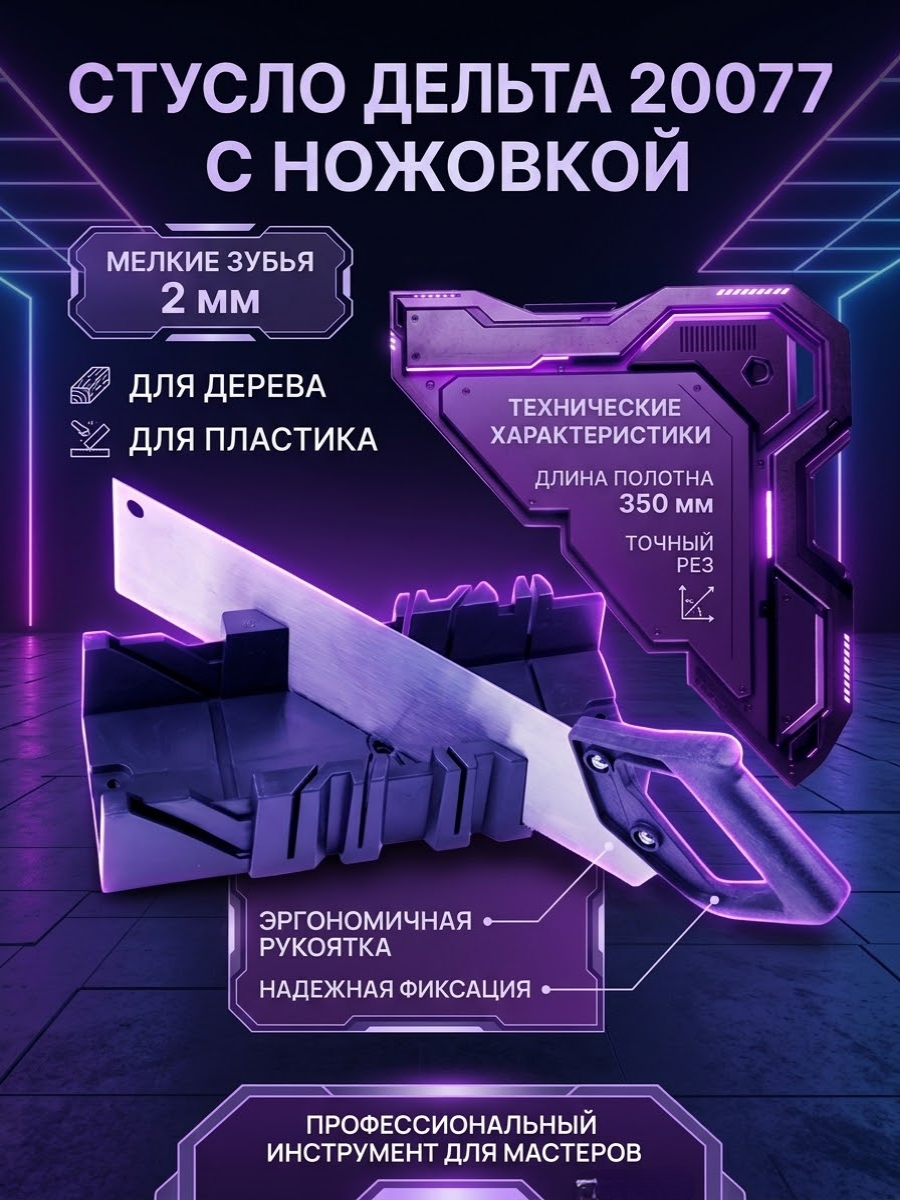 Стусло 300х127х80 мм Дельта 20077 с ножовкой мелкие зубья 2 мм, для дерева и пластика, длина полотна 350 мм