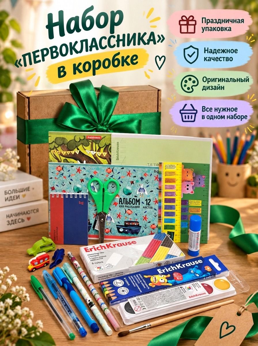 Набор Первоклассника "Фигурная канцелярия" с наполнением Erich Krause + подарок набор для обучения письму (М)