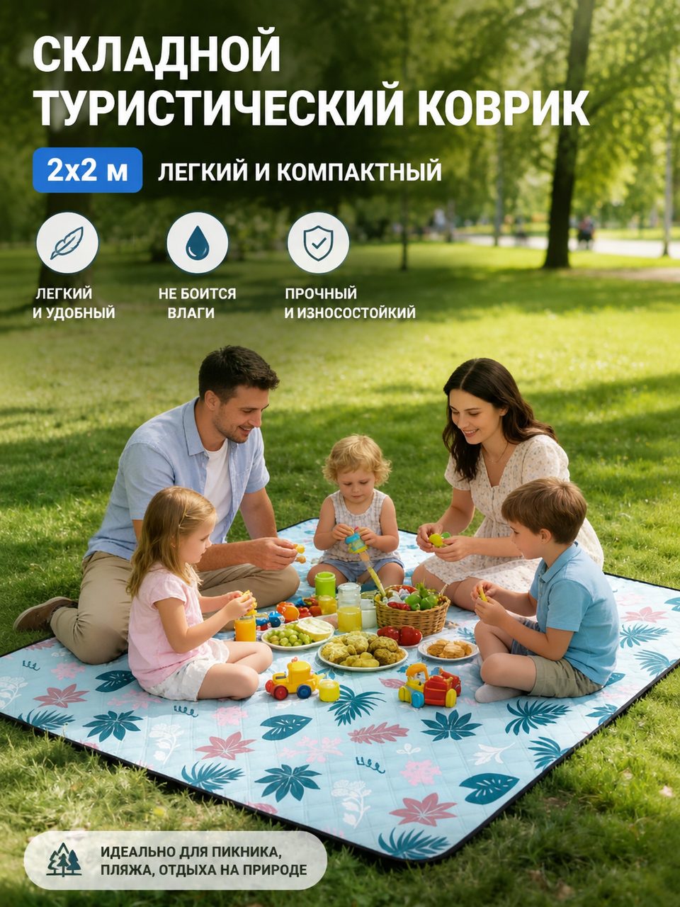 Складной туристический коврик 2х2 м легкий и компактный