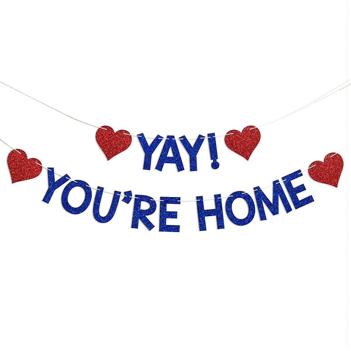 Гирлянда блестящая для семейной вечеринки с надписью YAY YOU'RE HOME для торжества встречи студента военного вернувшегося домой, Модель 1: сапфировый синий