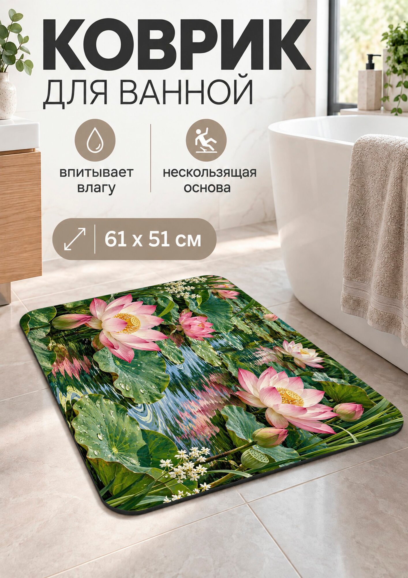 Коврик для ванной впитывающий 60х50 см.
