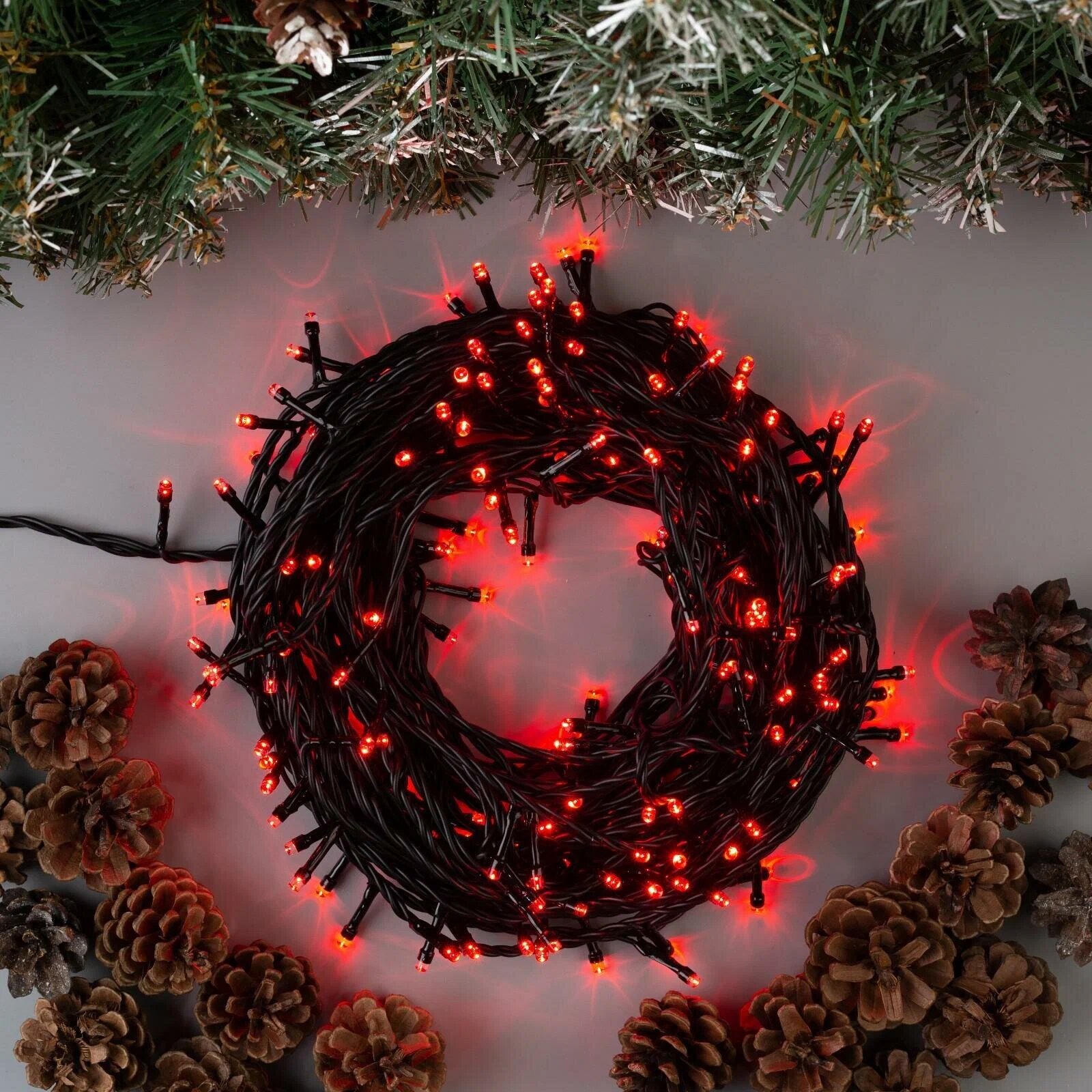Гирлянда уличная, 20м, 200 ламп LED, красный цвет, 8 режимов работы, 220 В.
