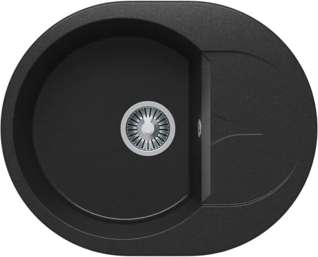 Мойка кухонная Polygran Atol 678958 62x50, мойка для кухни, с крылом, черная, овальная, матовая