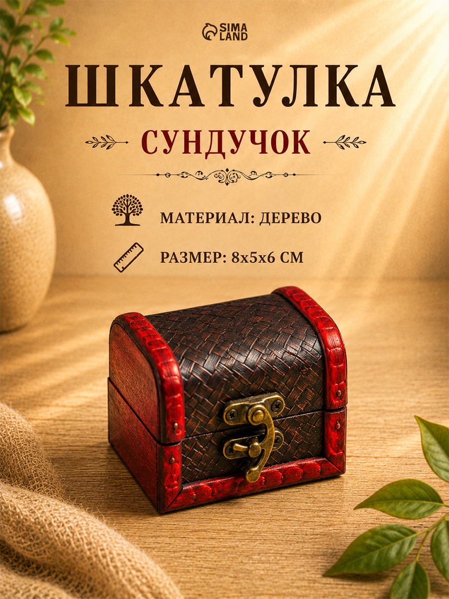 Шкатулка для украшений «Сундучок. Плетенка », дерево, 6×5×8 см