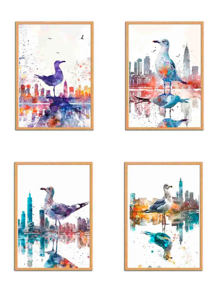 Птица чайка Йога, 4 Плаката, 30x21см