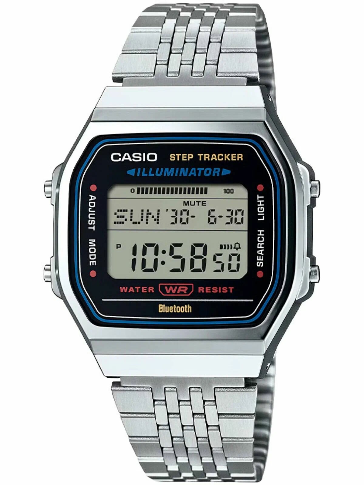 Наручные часы CASIO Vintage, серебряный, черный, голубой, желтый