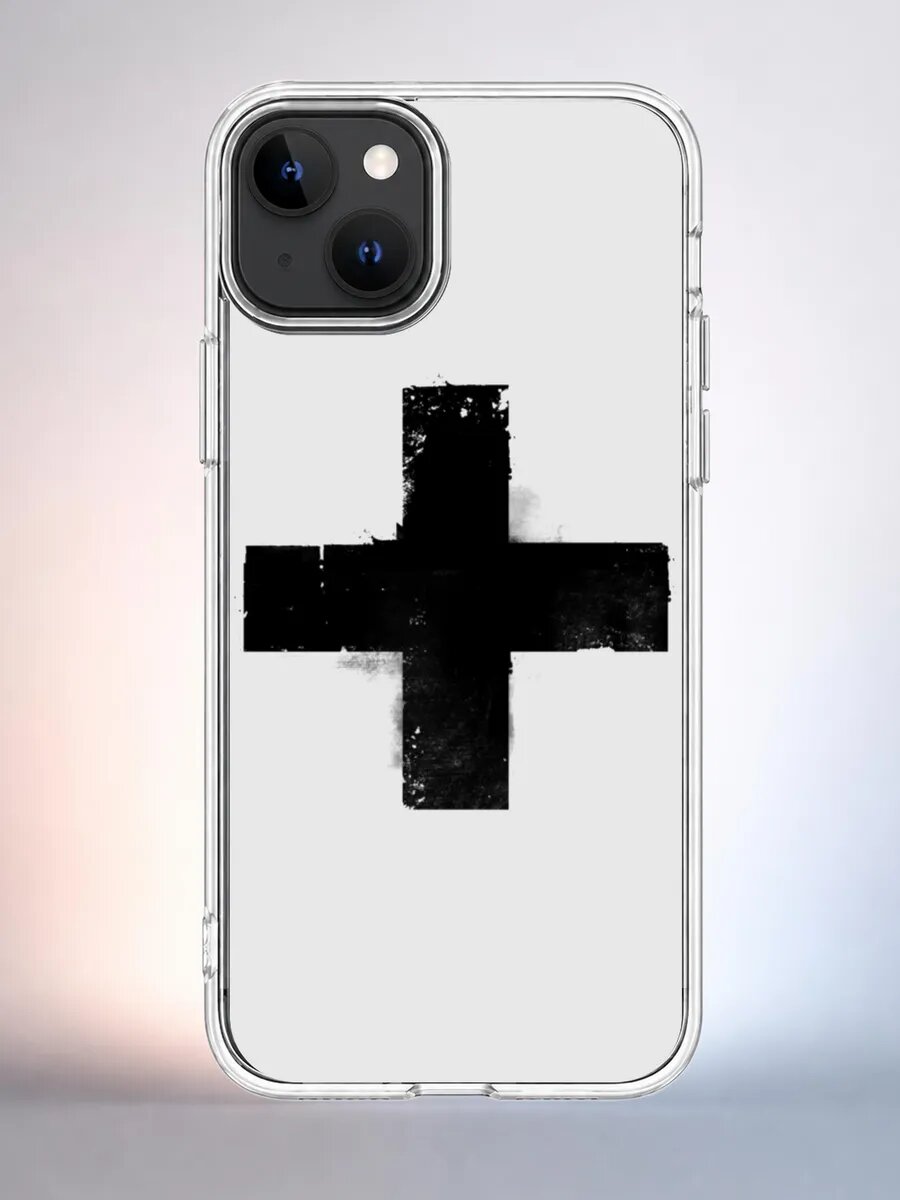 Чехол iPhone 15 гранж крест силиконовый прозрачный