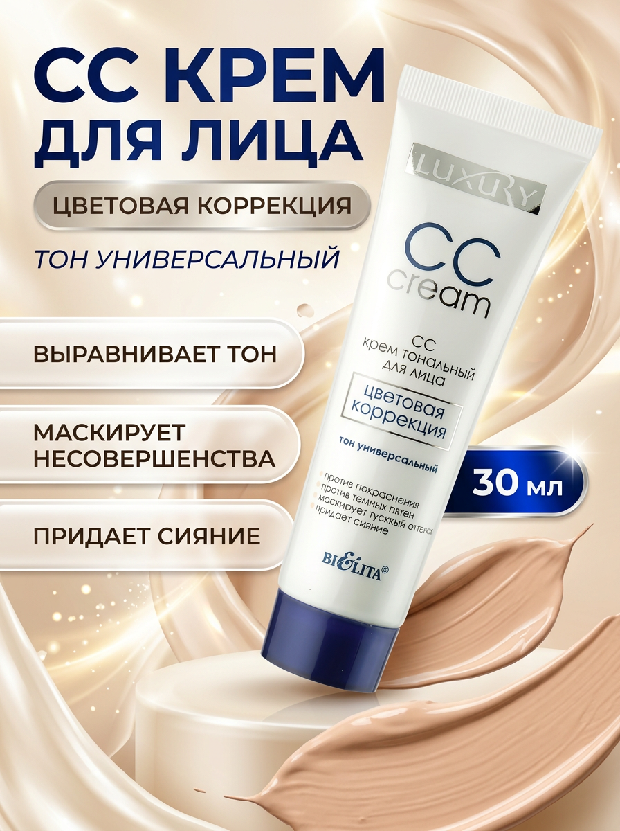 СС крем тональный для лица цветовая коррекция Luxury тон универсальный 30 мл Белита