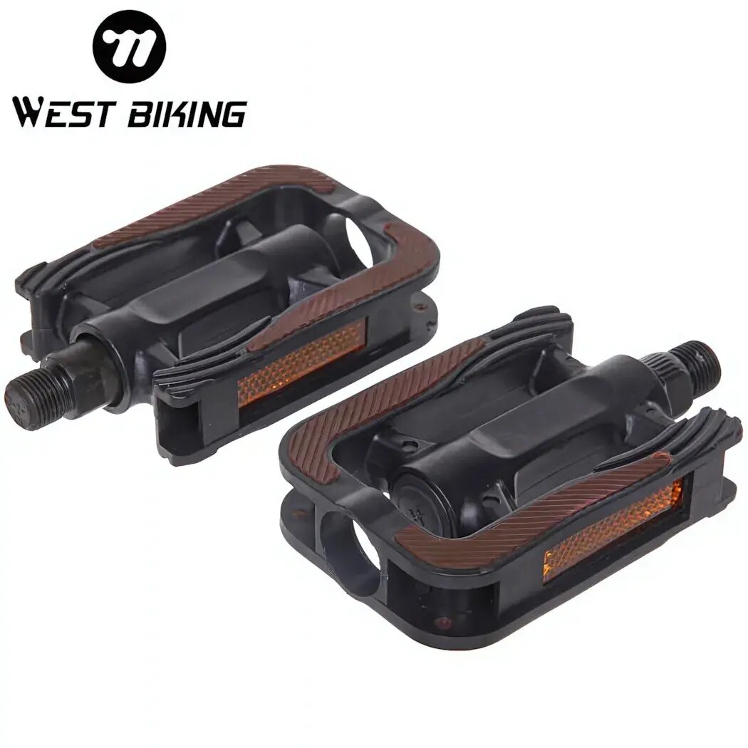 Педали велосипедные West Biking YP0802077, 2 шт, алюминий, защитные отражатели