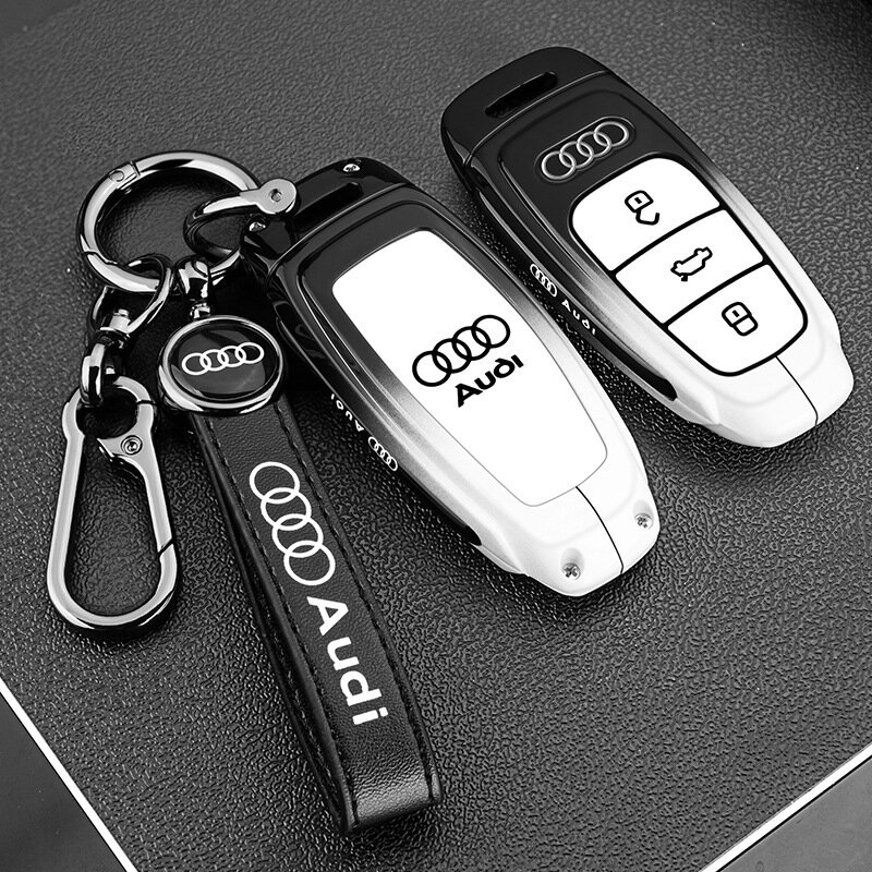 Автомобильный чехол для ключа с простой OPP-упаковкой - стиль А, чехол + щитовой зажим, черно-белый цвет для Ауди