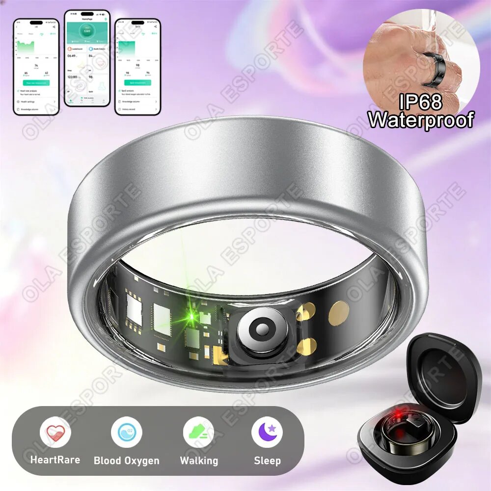 Ola Esporte Smart Ring Монитор Сердечного Ритма и Кислорода 12, Silver With Box