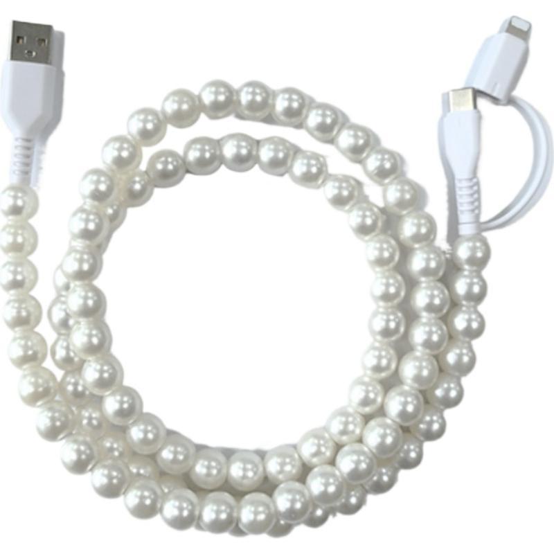 Кабель для мобильных устройств с бусинами, 2 в 1, USB-A - Lightning/USB-C, 1 м, пастельный мультиколор