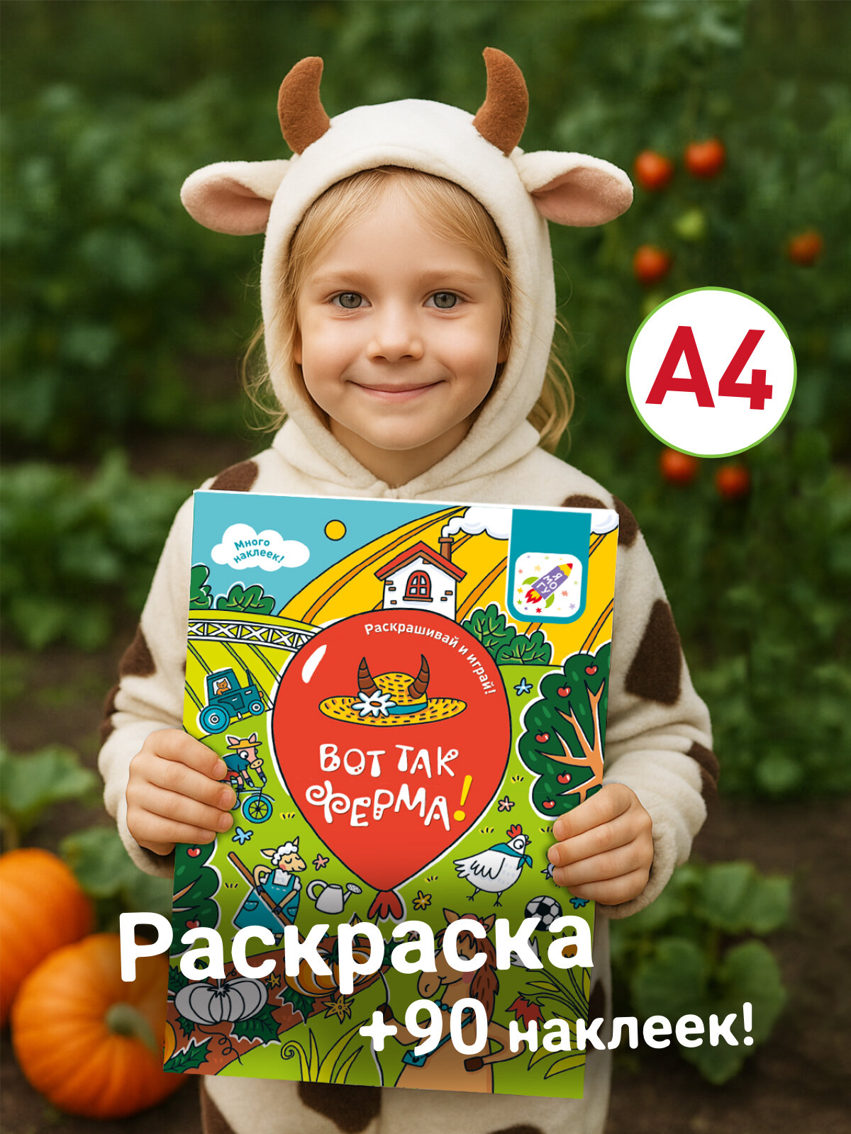 Раскраска с наклейками для мальчиков и девочек от 3 лет, Животные на ферме