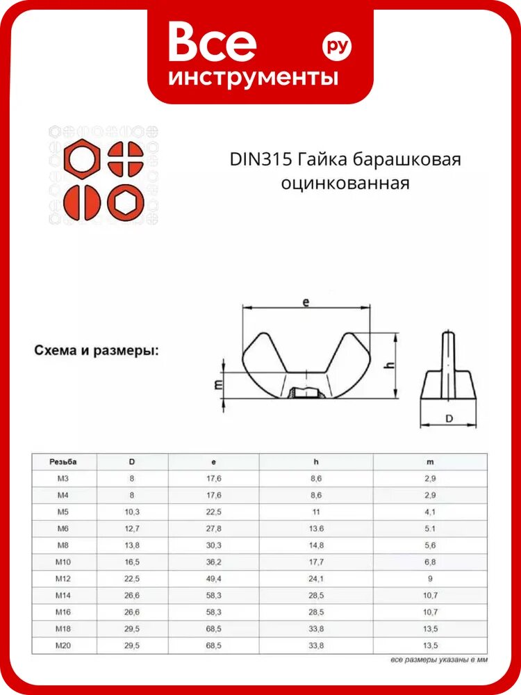 Гайка барашковая 23 болта М6,8,10 ОЦ DIN315 (по 10 шт.) 11608