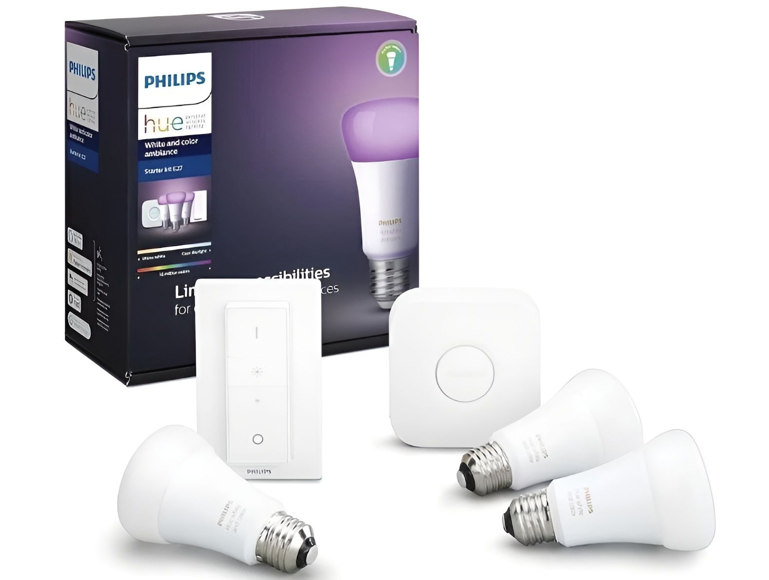 Комплект умного дома Hue WCA (White and Color starter kit) 3 цветные лампы 9W A60 E27 800Лм с диммером и мостом