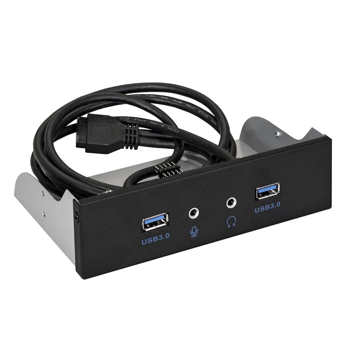 Планка USB на переднюю панель ExeGate U5H-627 5,25", 2*USB3.0+2*HD Audio, черная, металл, подсоед. к MB