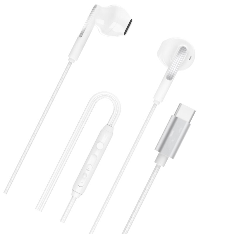 Наушники-вкладыши HiFi stereo с проводным управлением звонком, проводная гарнитура USB C (магнитно-белая