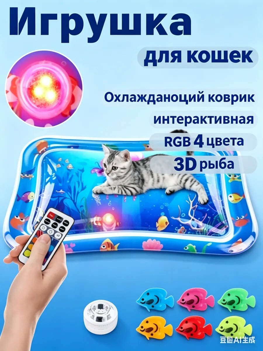 Игрушка Интерактивный коврик для кошек с подсветкой и рыбкой