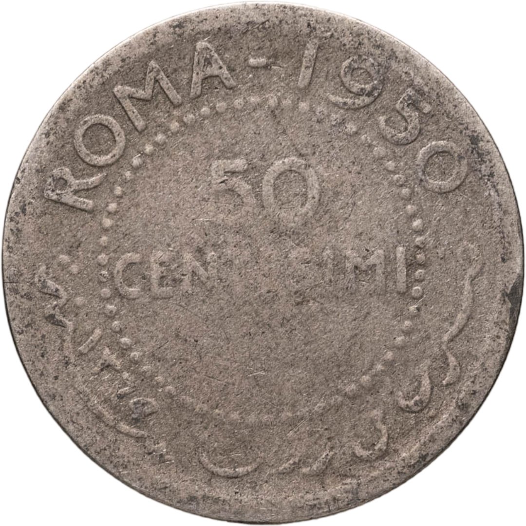 Сомали 50 чентезимо 1950, Серебро 250, в сохранности VG-F