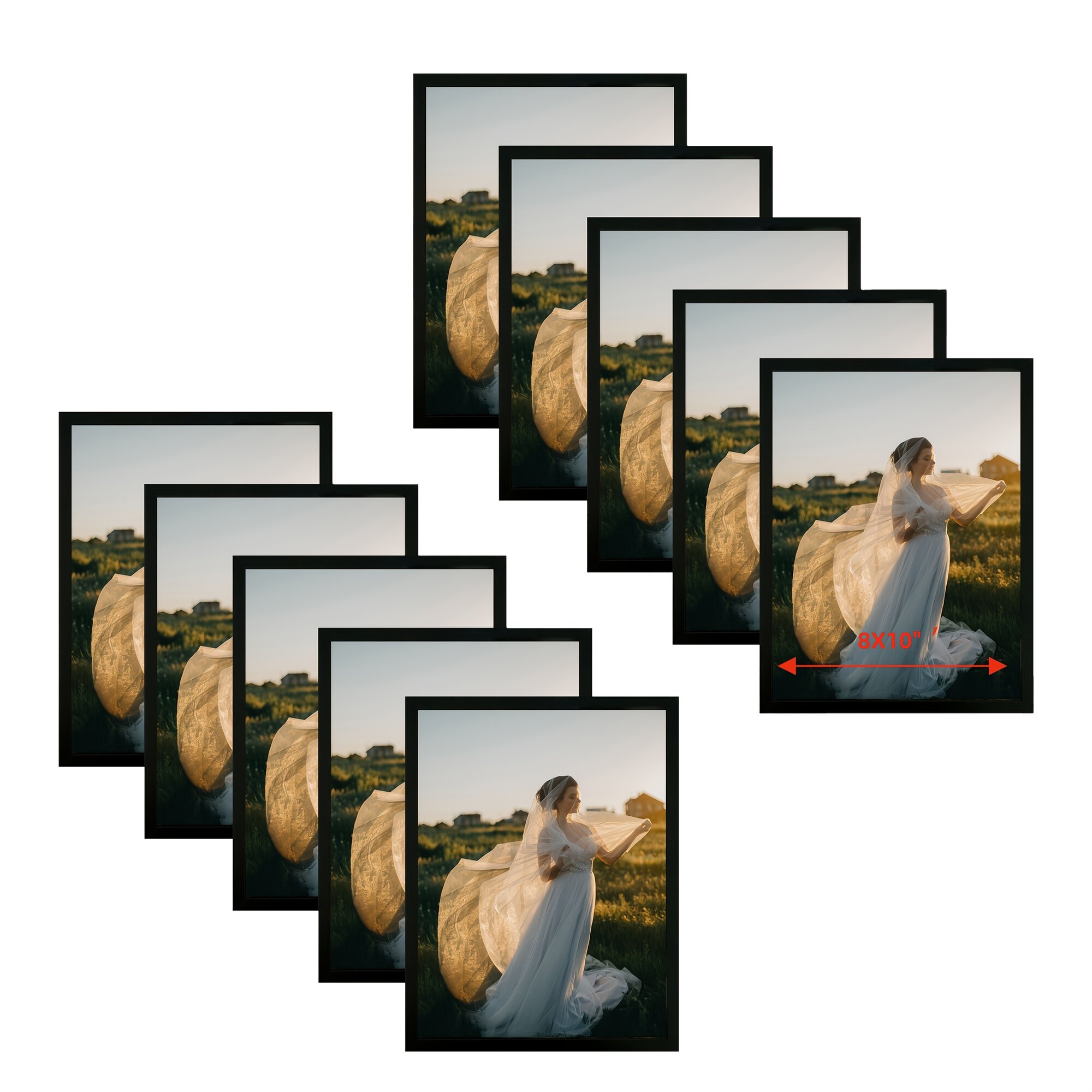 Набор из 10 декоративных фоторамок, черные, размер 8x10 дюймов, для горизонтального и вертикального размещения