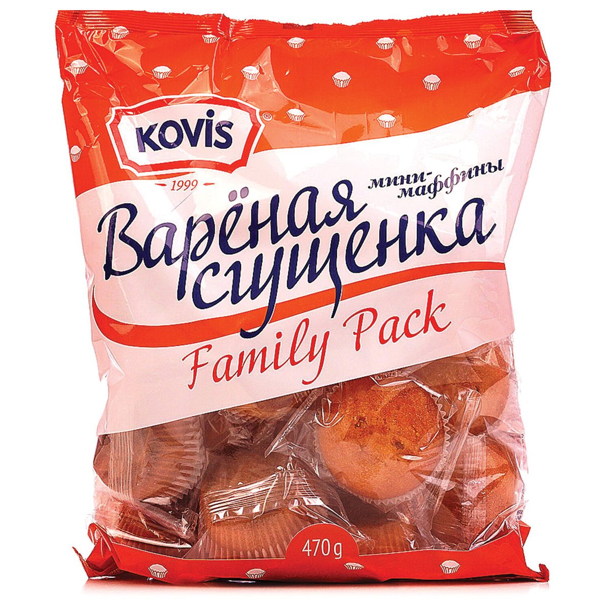 Кекс KOVIS "Мини-маффины" с кремом вареная сгущенка, 470г, пакет, 6241 (6241), 6 уп.