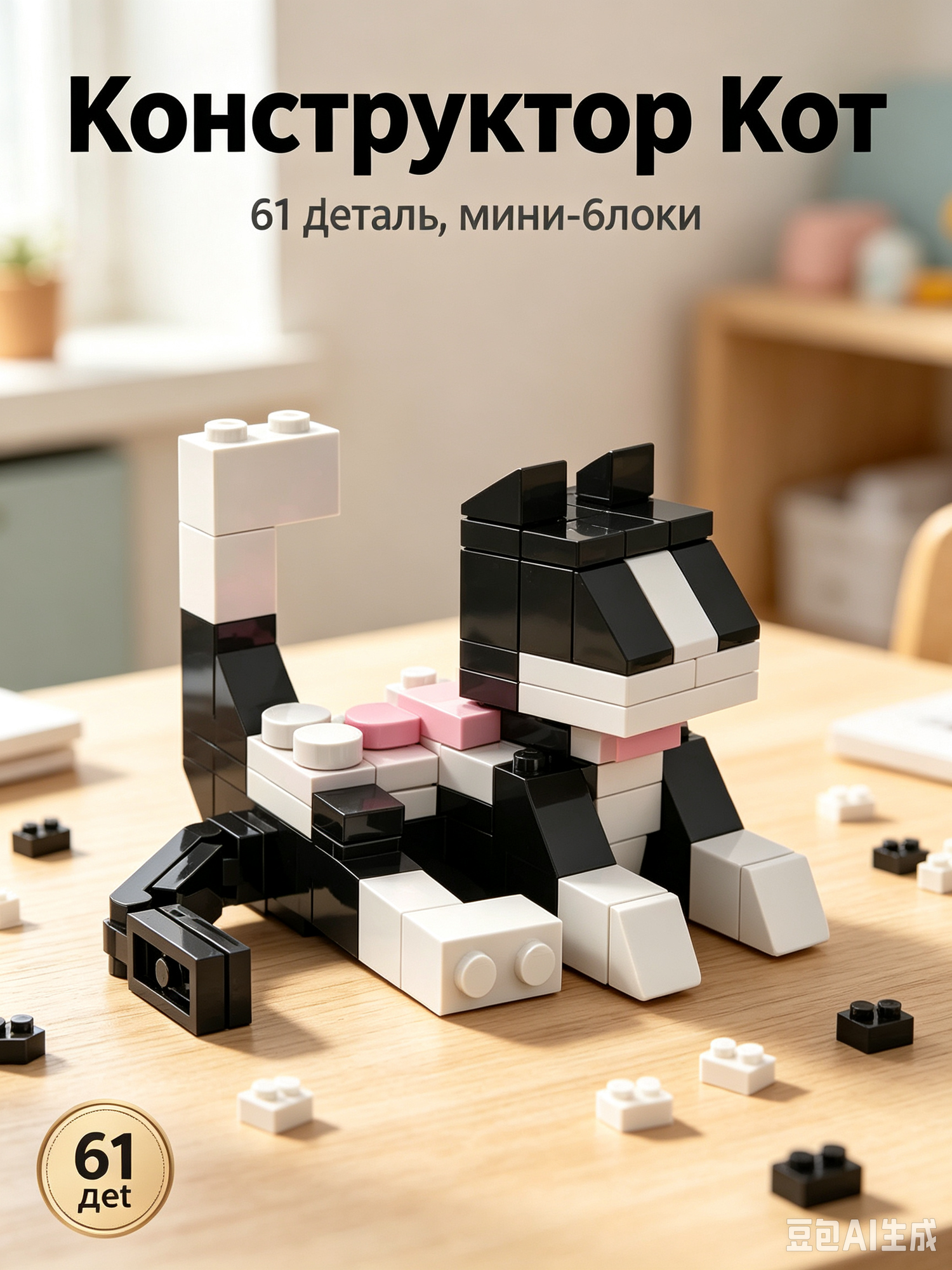 Конструктор мини‑блоки Кот, сборная модель из пластика, развивающая игрушка для детей
